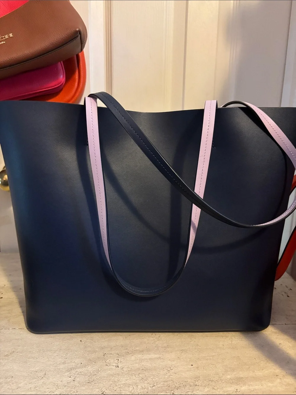 kate spade | Bags | Kate Spade Navy Tote With Lavender Floral Appliqu ...